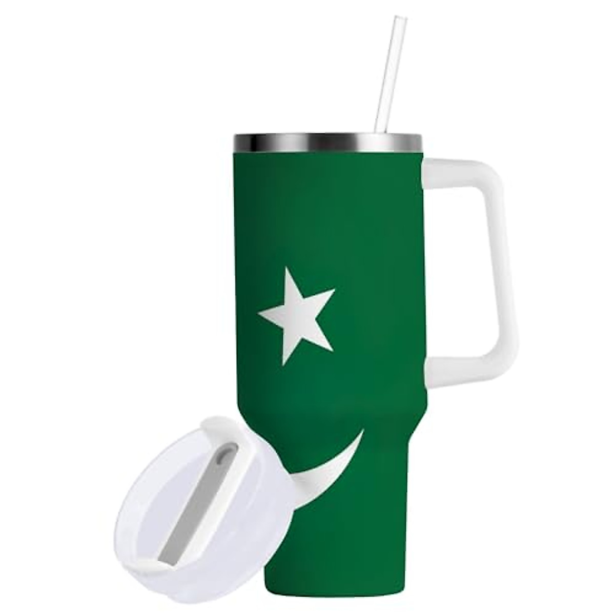 ODAWA 40oz Pakistan Flag Water Tumbler with Lid and Straw, 2 in 1 Lid Insulated Stainless Steel Vacuum Insulated Tumbler