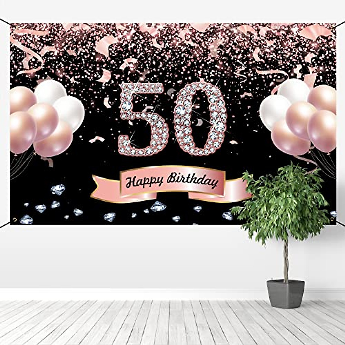 Trgowaul 50th Birthday Decorations for Women - Large Rose Gold Happy 50th Birthday Banner Backdrop Photography Background Sign Poster Decor 50 Years Old Birthday Party Supplies Gifts for her 51"×83"