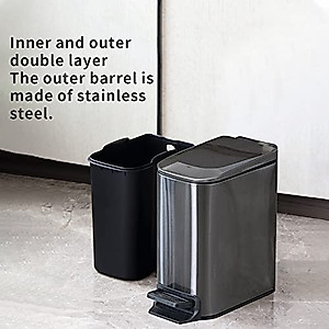 LEASYLIFE 6 Liter / 1.6 Gallon Soft-Close, Smudge Resistant Trash Can with Foot Pedal for Narrow Spaces Brushed Stainless Steel ，Garbage can for Bedroom, bashroom