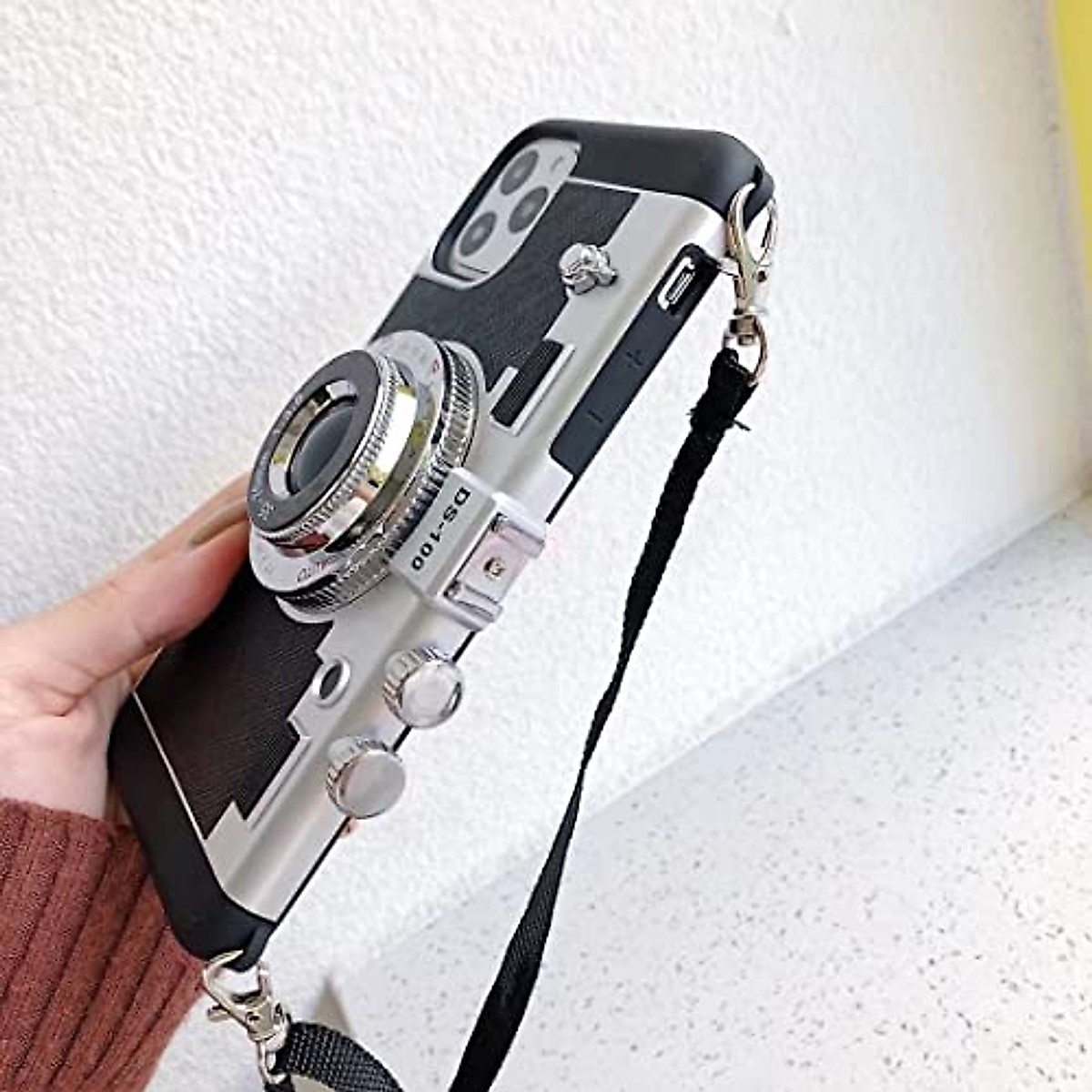 Losin Emily in Paris Phone Case Compatible with iPhone 14 Pro for Women and Girls Camera Case Cute Vintage 3D Design Fashion Neck Strap Crossbody Strap Lanyard Cover Shockproof Protective Cover Black