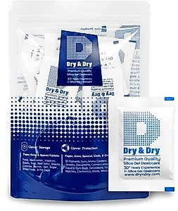 Dry & Dry 5 Gram [50 Packets] Premium Pure and Safe Silica Gel Packets Desiccant Dehumidifiers, Silica Gel Packs - Rechargeable (Food Safe) Moisture Absorbers, Desiccant Packets