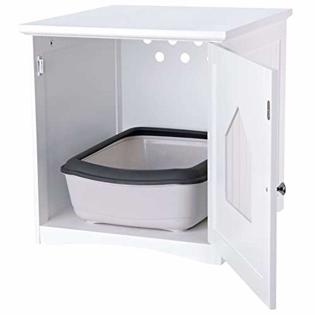 TRIXIE Litter Box Enclosure, Hidden Kitty Litter Box Cabinet, Furniture Style, White,(19.84 LBS)