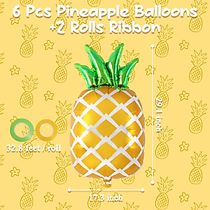 Pineapple Balloons, 6 Pcs Cute Pineapple Foil Balloons, Large Fruit Mylar Balloons for Pineapple Summer Themed Party Decoration Birthday Baby Shower