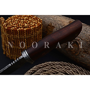 SBK162 Custom Handmade Damascus Steel Knife - Full Tang Rosewood Handle, with Leather Sheath 10inches