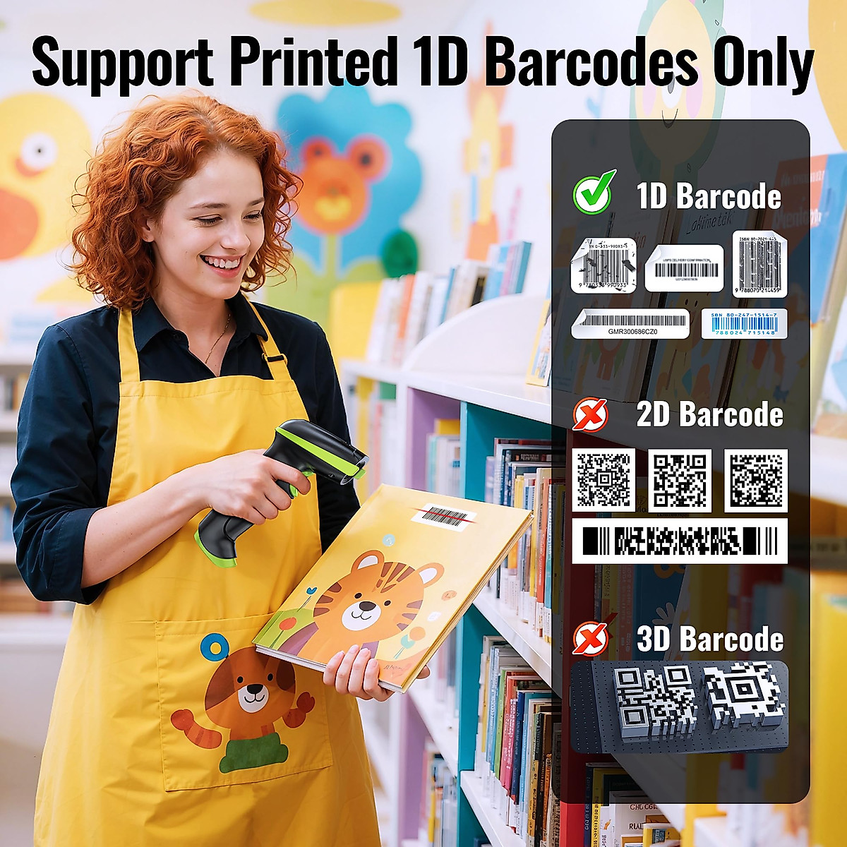 Tera Barcode Scanner Wireless Versatile 2-in-1 (2.4Ghz Wireless+USB 2.0 Wired) with Battery Level Indicator 328 Feet Transmission Distance Rechargeable 1D Laser Bar Code Reader USB Handheld (Green)