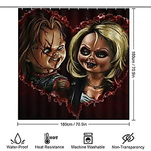 Woodyotime Bride-of-Chucky Shower Curtain Sets 4 Piece Bathroom Set Shower Curtain Non-Slip Rugs Toilet Lid Cover Bath Mat Bathroom Decor