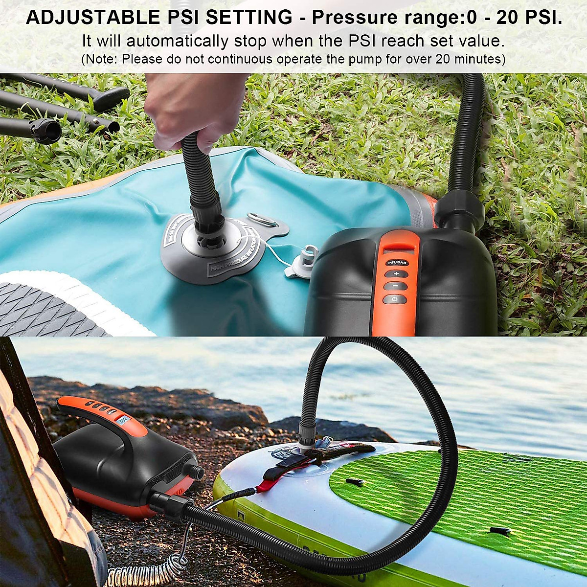 AGPTEK Air Pump, Electric Air Pump 20PSI Digital Electric Air Pump, 12V DC Car Connector, Intelligent Dual Stage & Auto-Off Function, Great for Paddle Boards, Inflatable Boats and Kayaks
