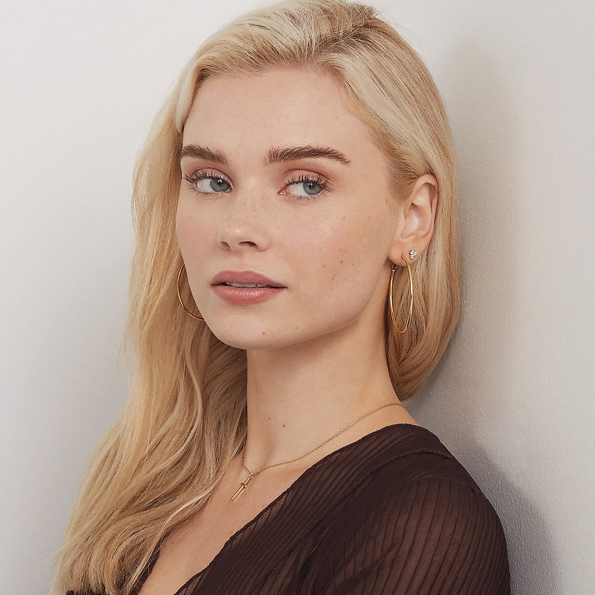 PAVOI 14K Gold Plated Sterling Silver Post Hoops | Large Hoops Earring | Lightwight Gold Hoop Earrings for Women (White Gold,50mm)