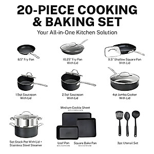 GRANITESTONE 20 Pc Kitchen Pots and Pans Set Non Stick Cookware Set, Kitchen Cookware Sets, Granite Nonstick Cookware Set, Diamond Coated Non Toxic Cookware Set, Oven & Dishwasher Safe