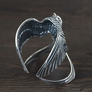 Vintage Flying Swallow Open Rings for Men Boys Women Retro Baroque Sculpture Statement Adjustable Expandable Gothic Finger Ring Sterling Silver Plated Comfort Fit Cute Animals Unisex Party Jewelry