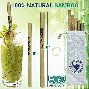 SHAKA LOVE Reusable Bamboo Drinking Straw Set 9 Inch | 100% Natural, Biodegradable, Eco, Organic | Cleaning Brush & Cotton Carry Pouch | Juice, Smoothies, Shakes, Coffee, ALOHA Cocktails | 5 Pack