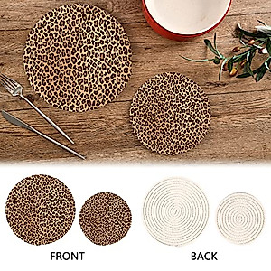 Leopard Classic Pattern Trivets Mat for Hot Dishes Pots Pans Potholders Set of 2 Pcs Round Holder Hot Pads for Table Cotton Thread Weave Resistant Kitchen Cooking