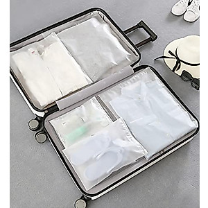 HAOXYO 30 Pcs Travel Storage Bags For Clothes,Reusable Plastic Ziplock Bags For Hospital Bag,Frosted Waterproof Multifunctional Luggage Storage Pouch for Clothes, Shoes, Cosmetics (5 Size), White