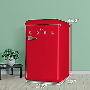 Commercial Cool CCRR4LR 4.0 Cu. Ft Freezer, Vintage Style 1 Slide-Out Glass Shelf and Crisper Cover, Retro Fridge,Red Refrigerator