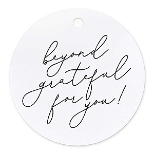Bliss Collections Round Thank You Gift Tags, Beyond Grateful for You, for Bridal Shower, Baby Shower Favors - Perfect for Birthday, Events or Celebration, 50 Pack of Circle Tags
