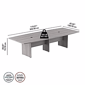Bush Business Furniture Conference Table for 8-10 People | Boat Shaped 10 FT Engineered Wood Meeting Desk with Wooden Base for Office Boardrooms, 120W x 48D, Platinum Gray