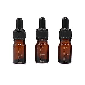3 Pcs 5ml 0.17oz Empty Refillable Amber Glass Graduated Dropper Bottle Essential Oil Cosmetics Elite Fluid Container Jar Pot Holder with Glass Pipette Dropper