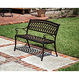 Patio Sense 62441 Simone Cast Aluminum Patio Bench Heavy Duty Rust Free Metal Construction Front Porch, Backyard, Lawn, Garden, Pool, Deck, Outdoors - Antique Bronze Finish