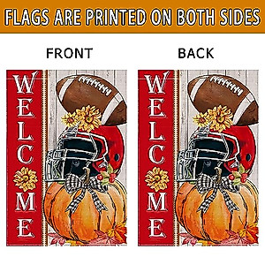 Fall Garden Flag, Welcome Fall Football Yard Flag 12x18 Double-Sided Autumn, Fall Football Pumpkins Welcome Garden Flags Burlap Signs Home Decorations Outdoor Farmhouse
