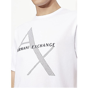 A|X ARMANI EXCHANGE mens Tonal and Contrast Logo Core Crew Neck T Shirt, Quilted Logo White, Medium US