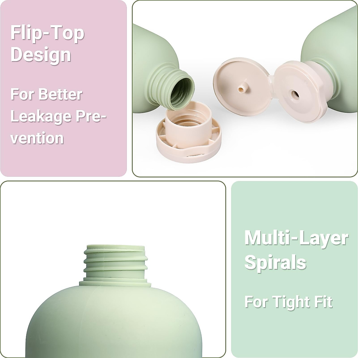 ASEVAT 13.5oz 4Pcs Green Plastic Refillable Travel Shampoo and Conditioner Bottles Plastic Refillable Travel Shampoo Bottles with Flip Cap Shampoo and Conditioner Dispenser