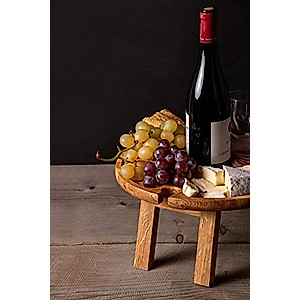 5 Sectional Round Wooden Serving Tray Platter For Wine Glasses And Cheese, Portable Wineglass Stand, Wood Wine Bottle Glass Holder Outdoor Wine Table, Wine Caddy Wine Gift, Charcuterie Board for Snack