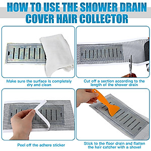 Leriton 4 Inch x 33 ft Disposable Shower Drain Hair Catcher Cutable Mesh Shower Drain Cover Stickers for Linear DIY Floor Drain Shower Drain Screen with Removal Tool for Bathroom Kitchen(1 Pack)