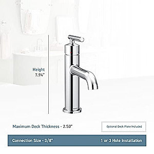 Moen Gibson Matte Black One-Handle Single Hole Modern Bathroom Sink Faucet with Optional Deckplate, Bathroom Faucets for Sink 1-hole Deck Mounted Setup, 6145BL