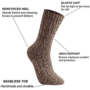 GLENMEARL 3 Pack Womens and Mens Merino Wool Hiking Socks Winter Warm Soft Snow Boot Crew Socks for Women & Mens (Size 7-10)