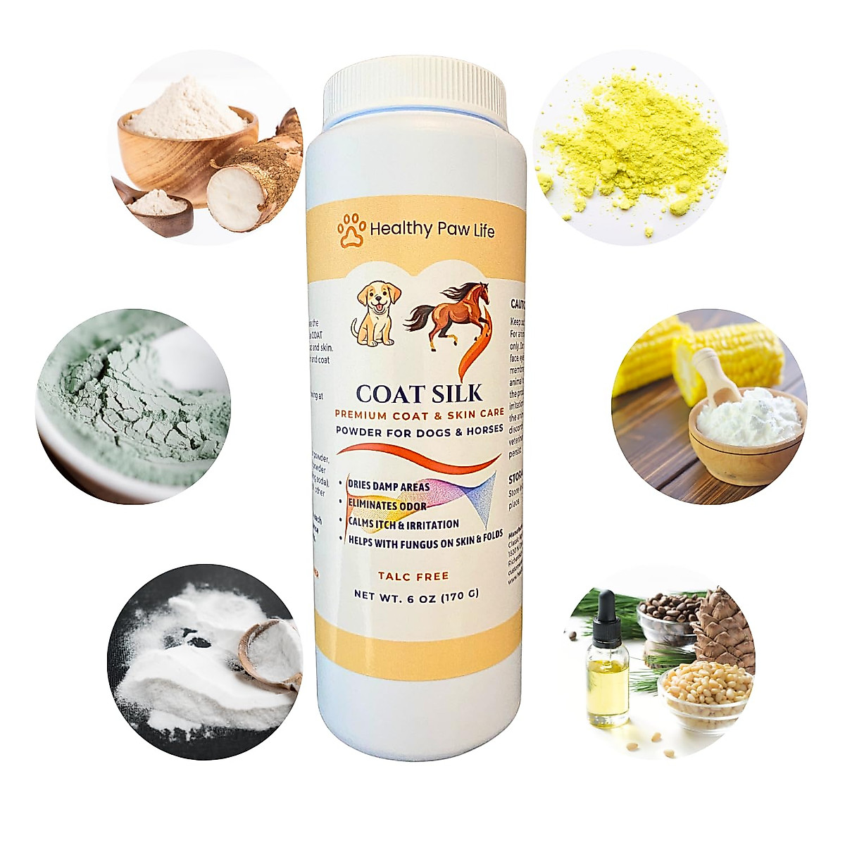Coat Silk - Canine and Equine Dry Powder | Alleviate Odors and Itchiness | Relieves Rain Rot and Sweet Itch | Holistic Remedy and Soothing Formula | for Dogs and Horses