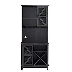 Lounge or Dining Room Stylish and Modern Charcoal Liquor Bar Cabinet with a Mix of Cabinets and Shelves and Wine Rack