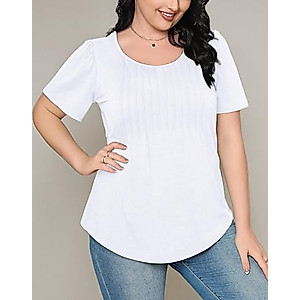 Womens T Shirts Summer Pleating Round Neck Short Sleeve Plain Tops White XL