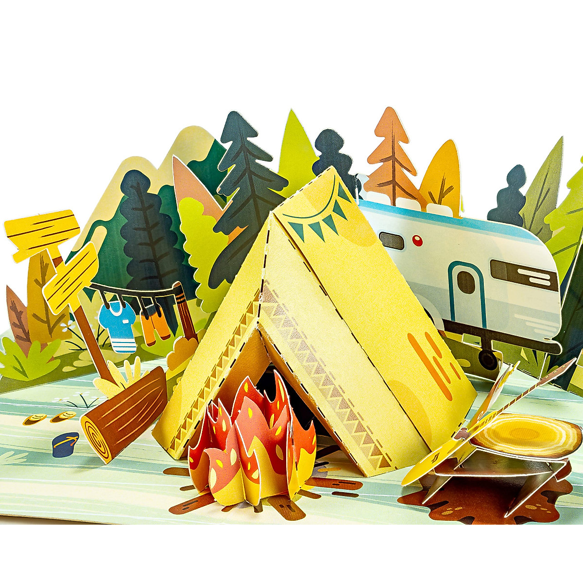 Camping Trip,3D Pop Up Greeting Card For All Occasions,Love, Birthday, Christmas, Congrats, Travel, Retirement, Mountain, Forest, Outdoor, Summer, Holiday,Hard Envelope,Handcrafted With Love