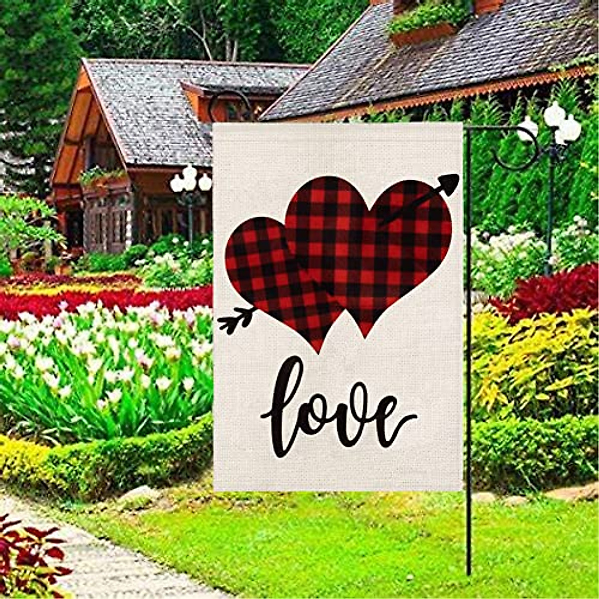 Valentines Day Love Garden Flag Vertical Double Sided Burlap Yard Flags Signs for Valentine’s Day Spring Summer Fall Yard Outdoor Farmhouse Decoration Small