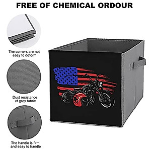 Chopper Motorcycle American Flag Storage Bin Foldable Cube Closet Organizer Square Baskets Box with Dual Handles