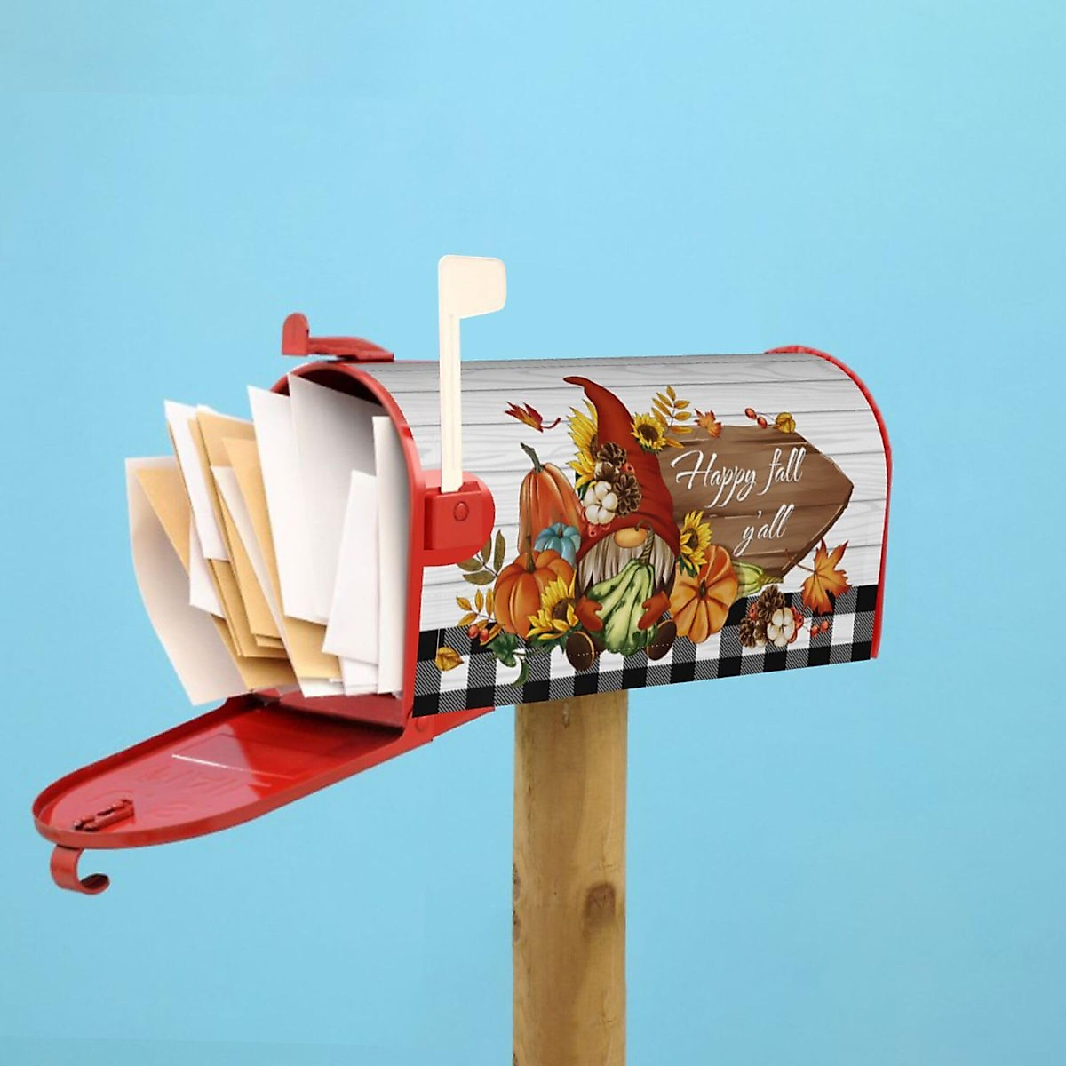 Fall Mailbox Covers Gnome Pumpkin Maple Magnetic Waterproof Post Box Cover Happy Fall Y'all Wraps Post Letter Box Cover Garden Decor Standard Size 18" X 21"in