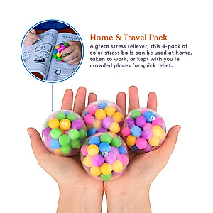 Squishy Stress Ball Squeeze, Color Sensory Toy, Relieve Tension, Anxiety, ADHD, Home, Travel and Office Use, Fun for Kids and Adults (4-Pack)