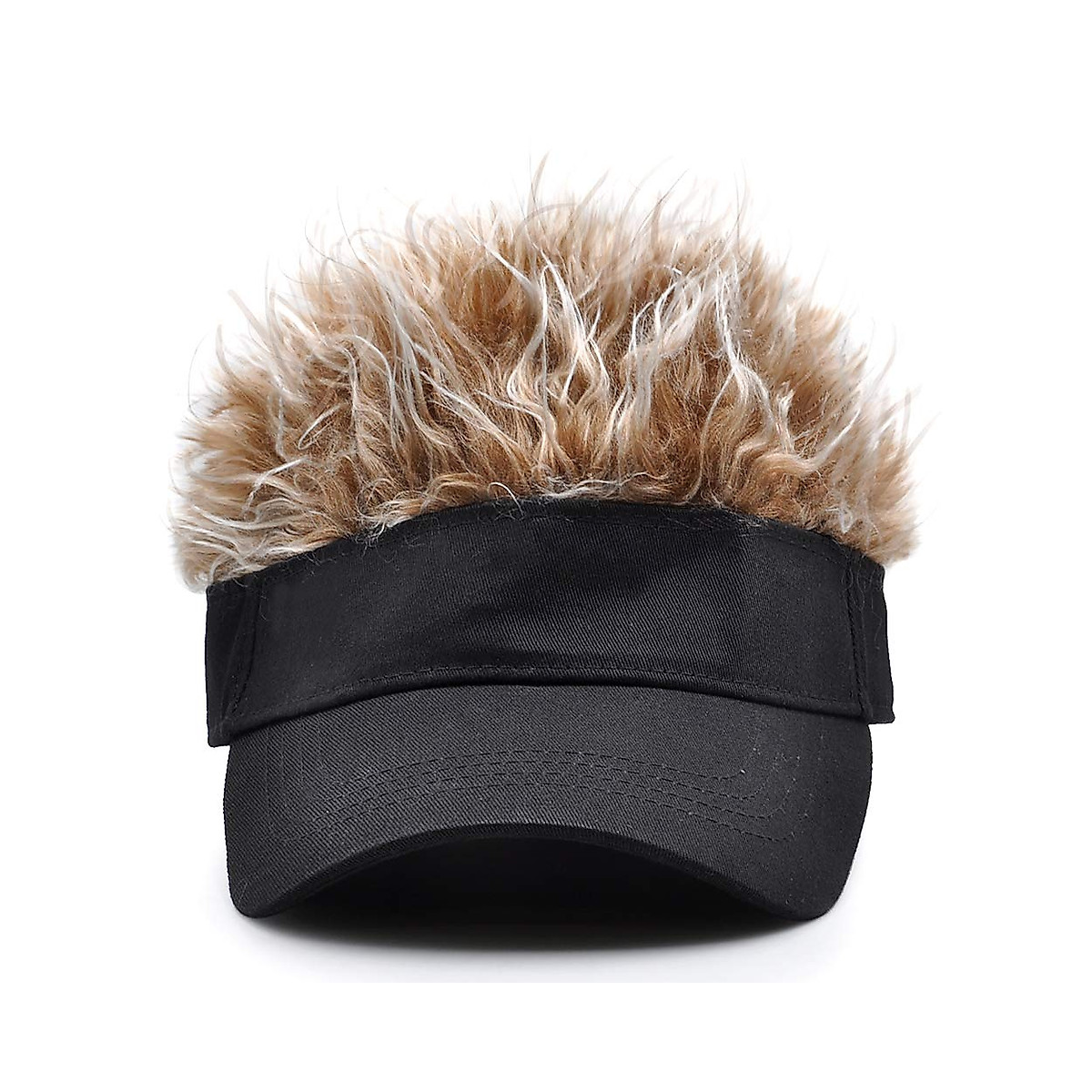 Novelty Visor Cap Adjustable Visor Hat with Spiked Wigs Fake Hair Visor for Adults (Canvas and Polyester, Black and Brown)
