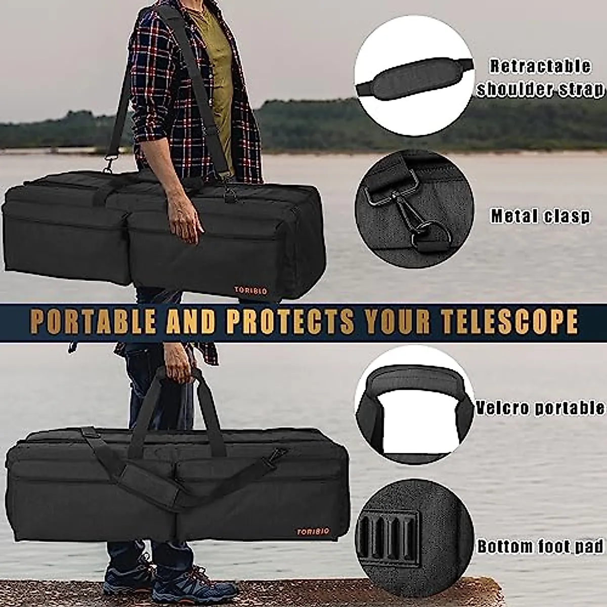 TORIBIO Telescope Case Bag, 35" Padded Storage Bag and Telescope Carrying Case for Telescope, Telescope Travel Bag with Pockets & Buckled Straps to Easily Secure Optical Tube & Tripod