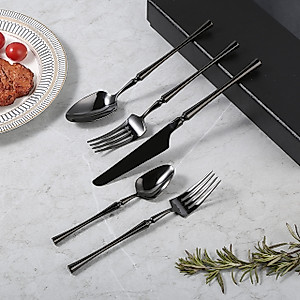 HDZINS 20-Piece Flatware Set Stainless Steel 18/10 Silverware Cutlery Set Service for 4, Tableware Cutlery Set for Home and Restaurant, Dishwasher Safe (Black)