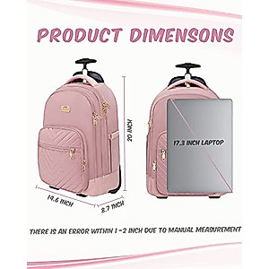 MATEIN Rolling Backpack for Women, 17 Inch Travel Laptop Backpacks with Wheels, Waterproof Large Carry On Business Luggage Roller Backpack, Trolley Suitcase Overnight College Work Computer Bag, Pink