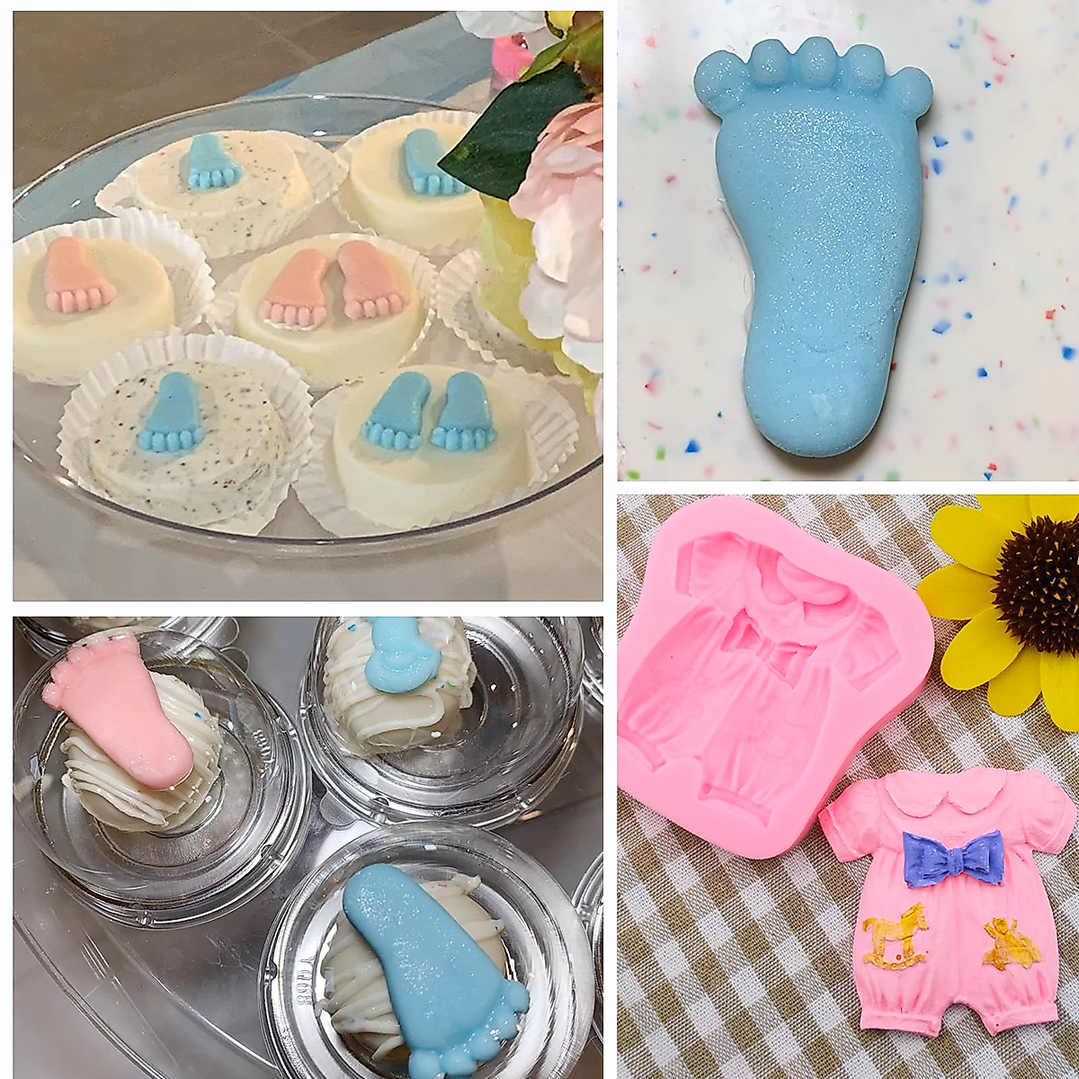 Baby Showers Fondant Molds 4 Pcs, Bottle Stroller Skirt Chocolate Cake Decoration Silicone Mold for DIY Candy Sugar Craft, Cookies, Marzipan, Flower Paste, Dough, Resin, Clay