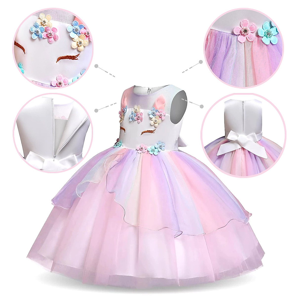 Unicorn Princess Dress Up Clothes for Little Girls – Costume, Jewelry and Headband (3 Years, Unicorn Princess 1)