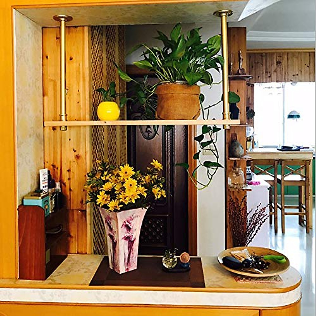 NERDOH Ceiling Shelf,Iron Solid Wood Ceiling Wine Rack Hanging Wine Glass Racks,for Bars/Restaurants/Kitchens Storage Rack,Easy to Install,Single Layer/4 Sizes