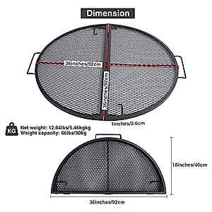 Lineslife X-Marks Fire Pit Cooking Grill Grates Portable, Heavy Duty Folding Round Campfire Grill Grate, Firepit Grill Grate with Handles for Outdoor BBQ Picnic, Black 36 Inch