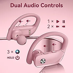 Wireless Earbuds Bluetooth Headphones 48hrs Play Back Sport Earphones with LED Display Over-Ear Buds with Earhooks Built-in Mic Headset for Workout Pink BMANI-VEAT00L