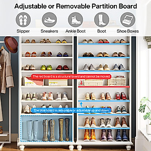 Tribesigns 9-Tier Shoe Storage Cabinet with LED Lighting, 30 Pairs Narrow Tall Freestanding Shoes Cabinet, Wood Entryway Shoe Organizer with Solid Wooden Legs for Closet (1, White)