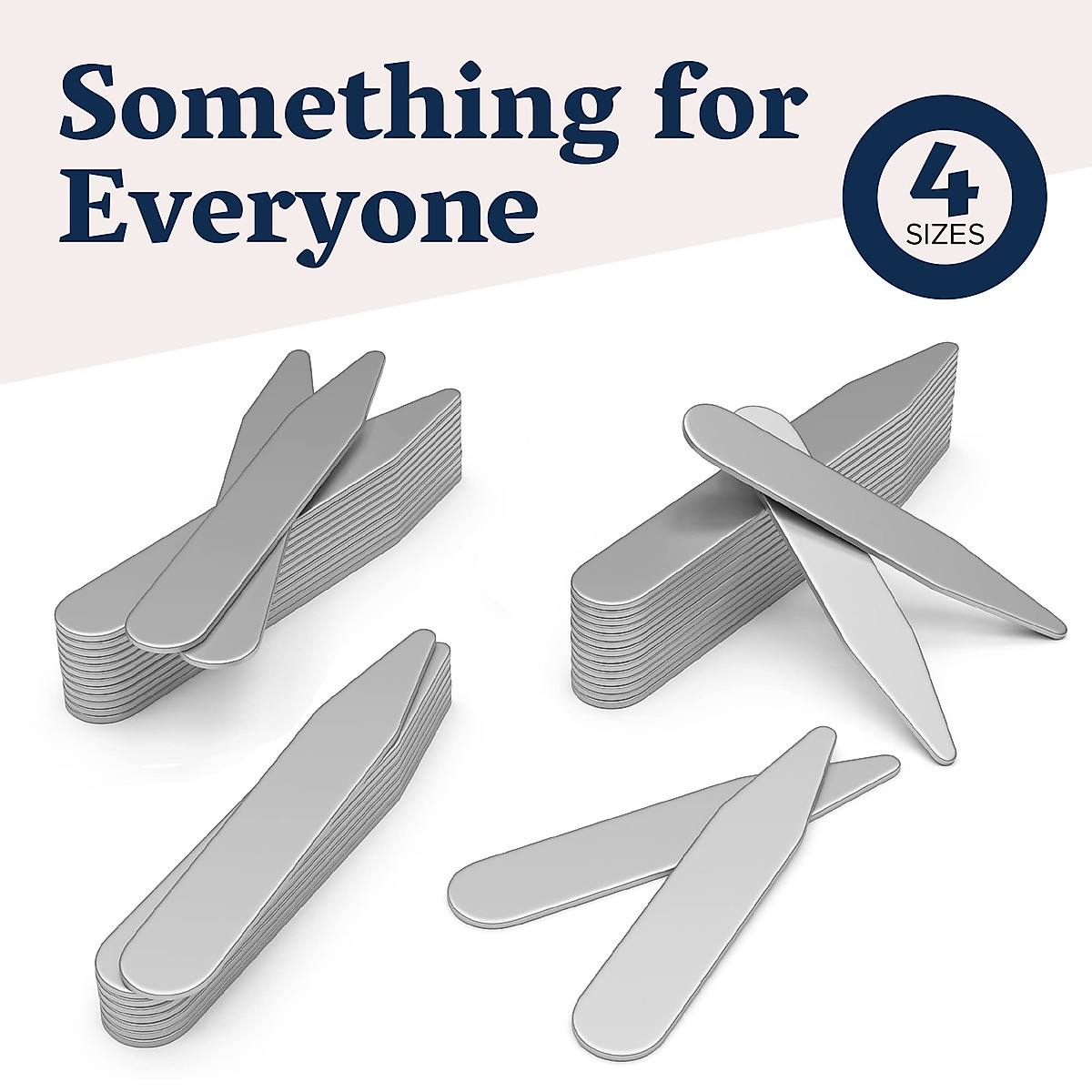 Collar Stays - Premium Metal Collar Stays for Men - 52-Piece Set in 4 Sizes for Crisp Dress Shirt Collars