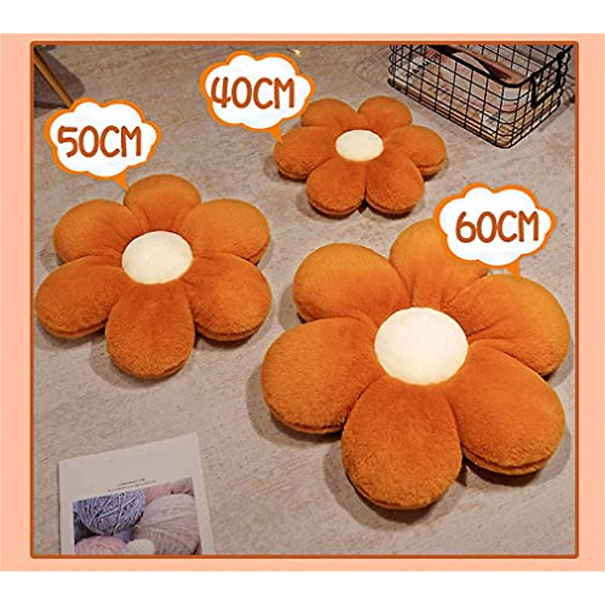 LANFIRE Flower Throw Pillows Plush Cushion Standard Pillows Patio Furniture Cushions Home Chair Pads (50 CM, Brown White)
