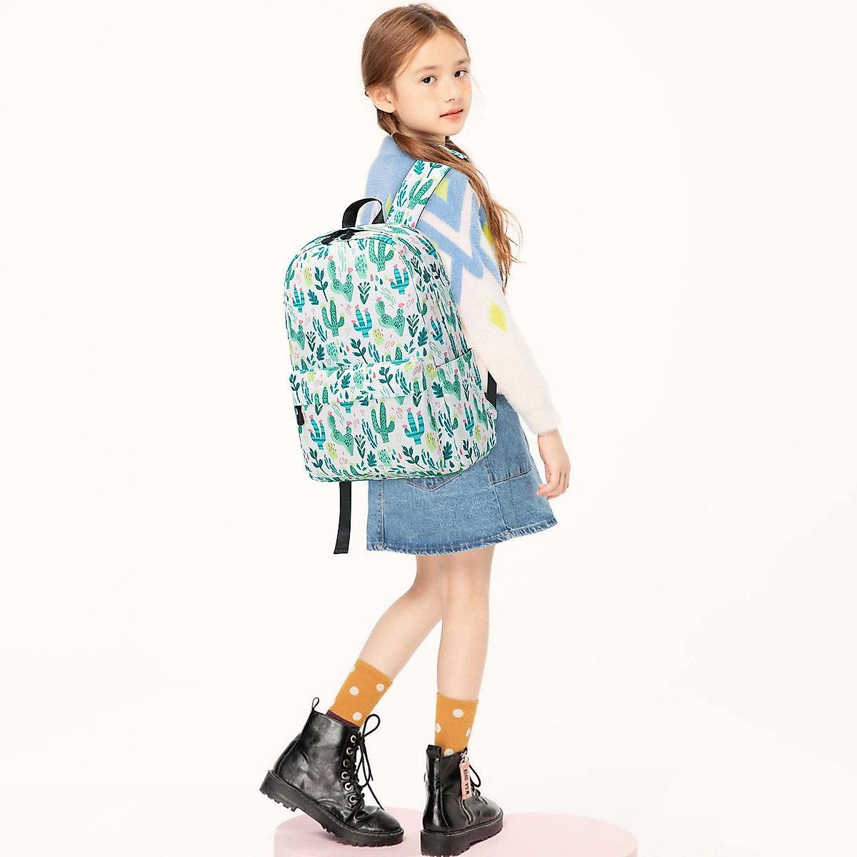 MIRLEWAIY 15.7 inch Kids Travel Backpack for School Girls Elementary, Cactus